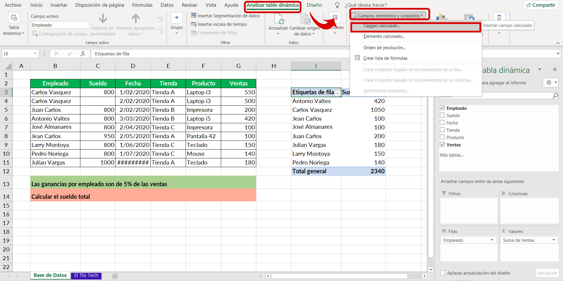 Campos Calculados en Tablas Dinámicas