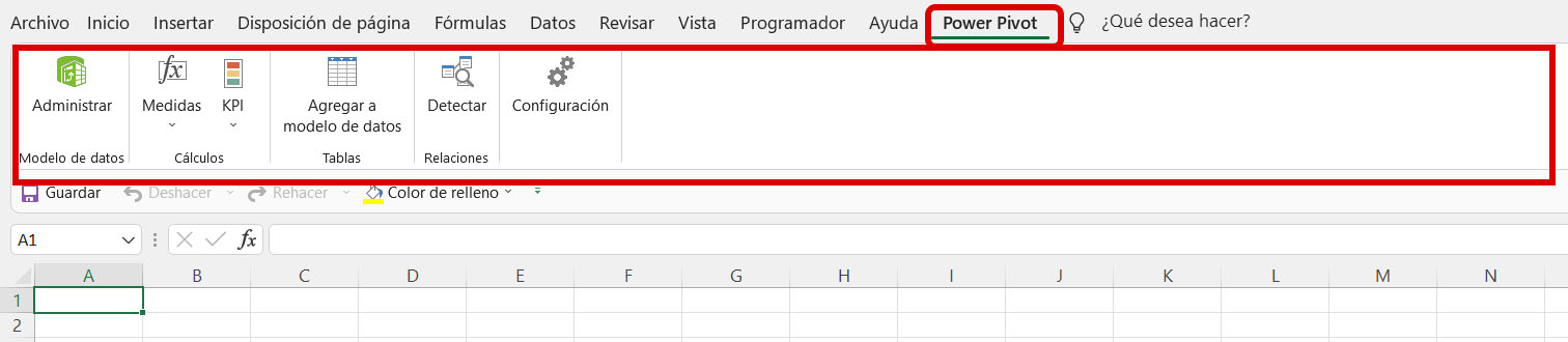 Interfaz y menú de Power Pivot en Excel