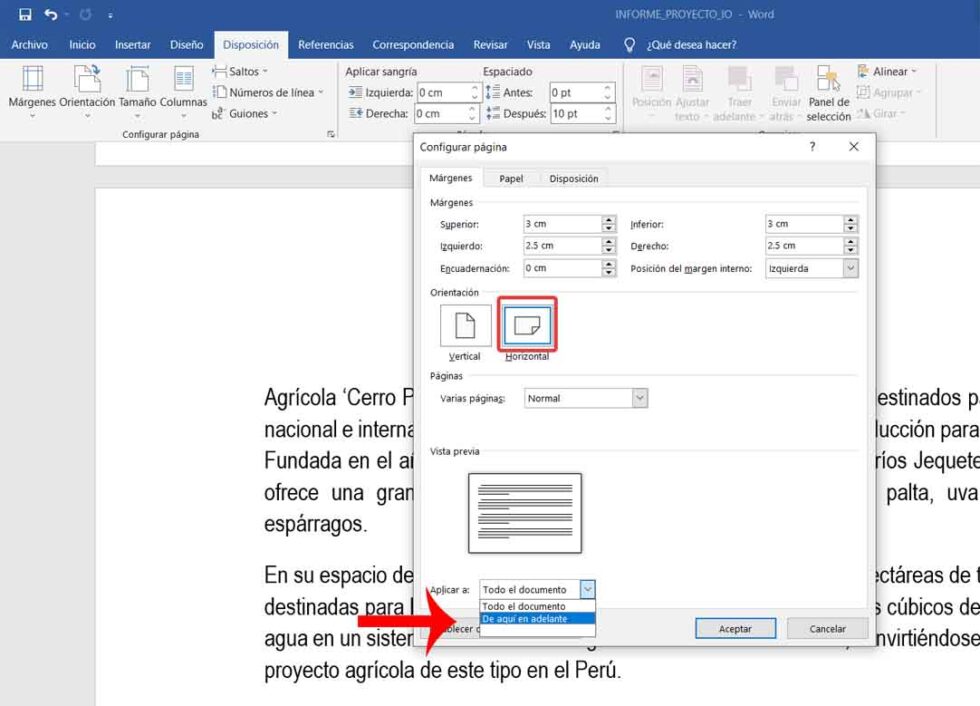 Como poner en horizontal solo una hoja en Word