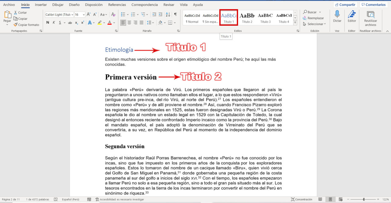 Como crear un índice automático en Word con numeración de títulos