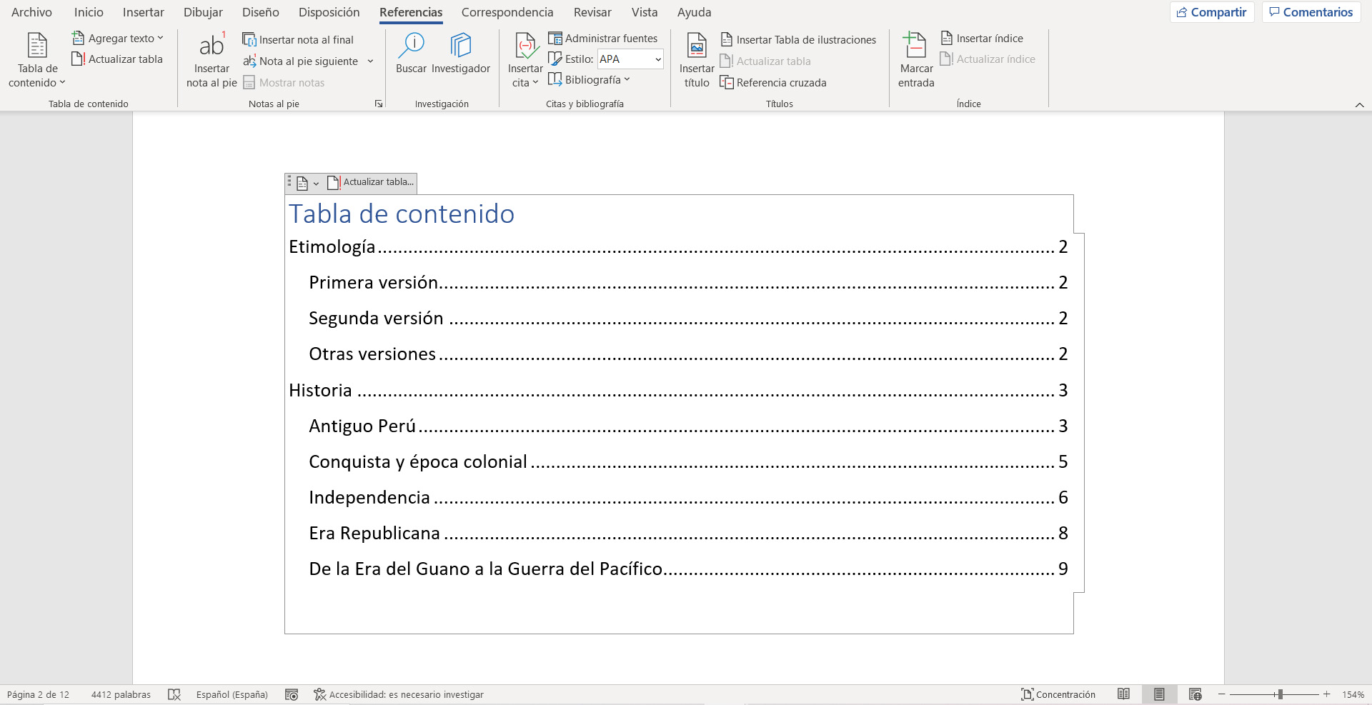 Como crear un índice automático en Word con numeración de títulos
