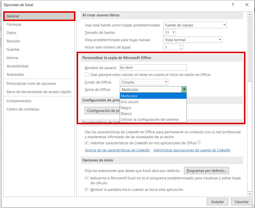 Backstage de Excel y Configuraciones básicas