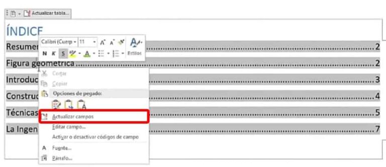 Crear un índice automático con numeración de títulos en Word