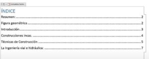 Crear un índice automático con numeración de títulos en Word