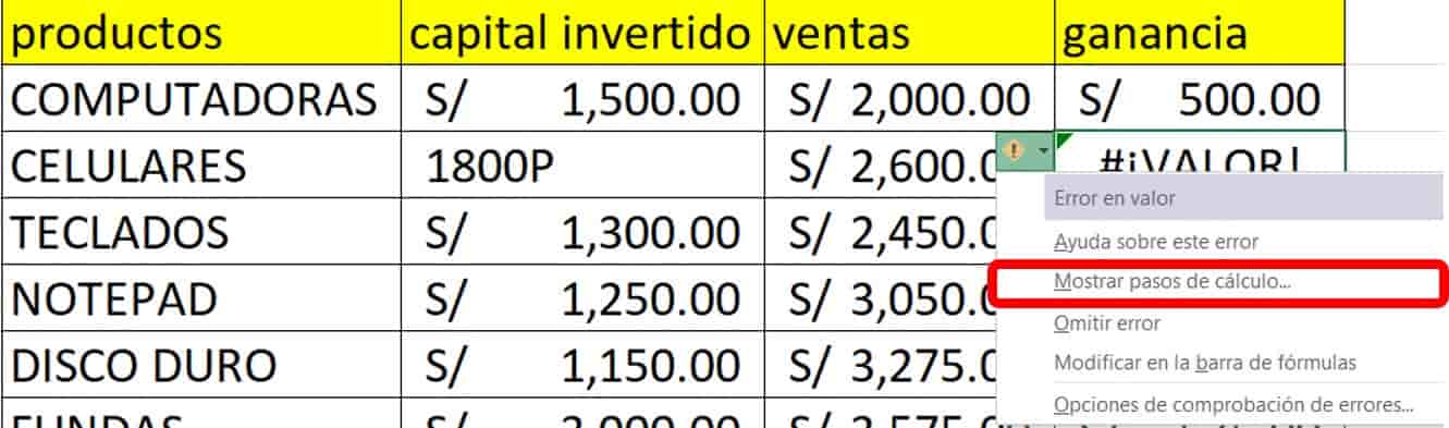 Como corregir errores en EXCEL