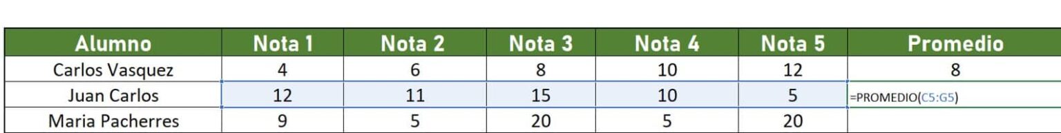 Como calcular el promedio en Excel