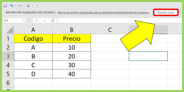 Guardar archivos Excel con el teclado